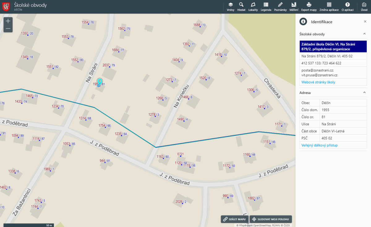 Děčín na svém mapovém portálu nabízí aplikaci Školské obvody - T-MAPY ...
